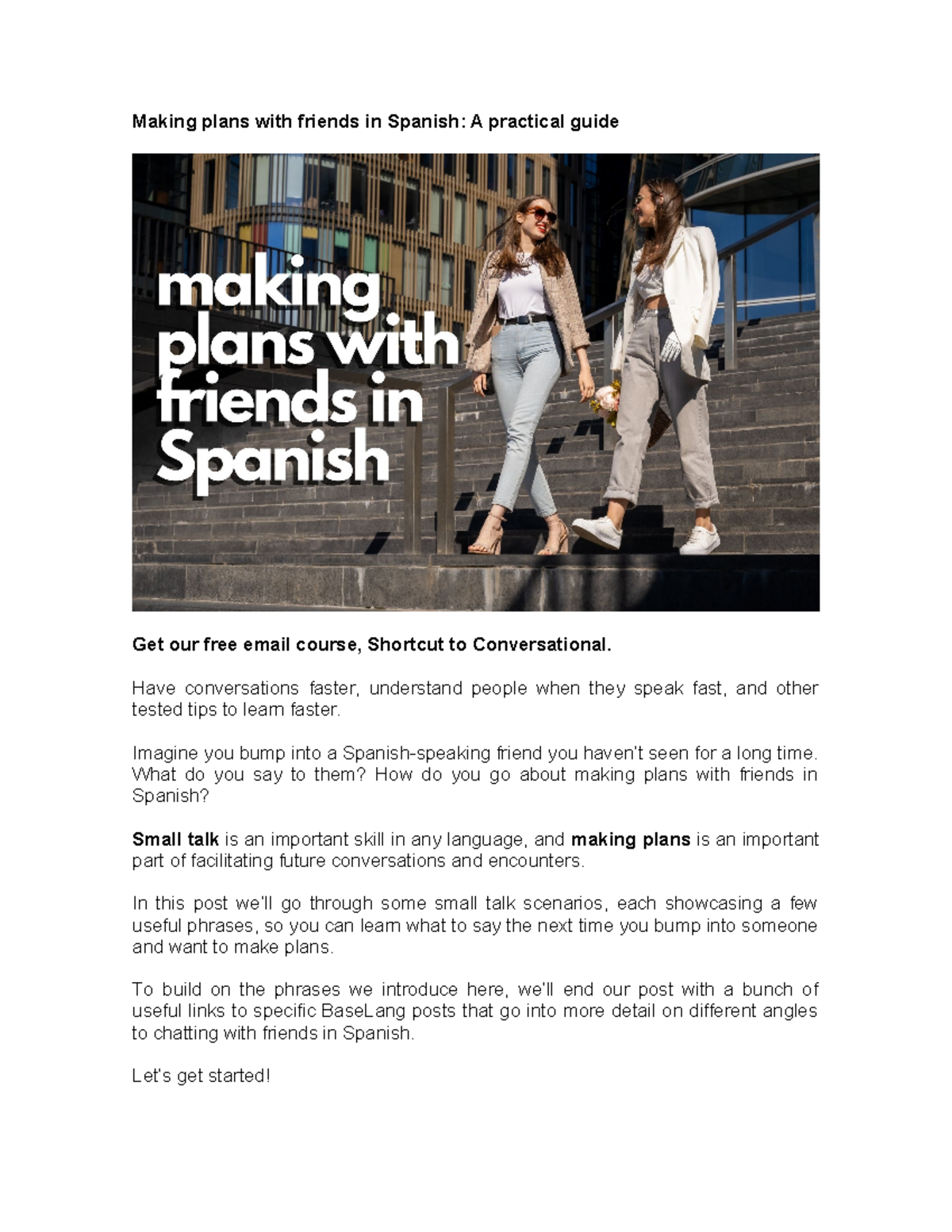 Making Plans with Friends: Practical Guide in Spanish - Studocu