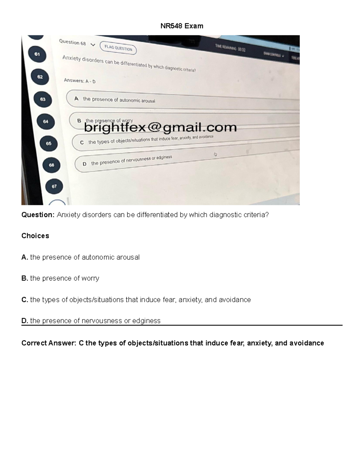 NR548 Final Exam Questions on Anxiety Disorders and Interview ...