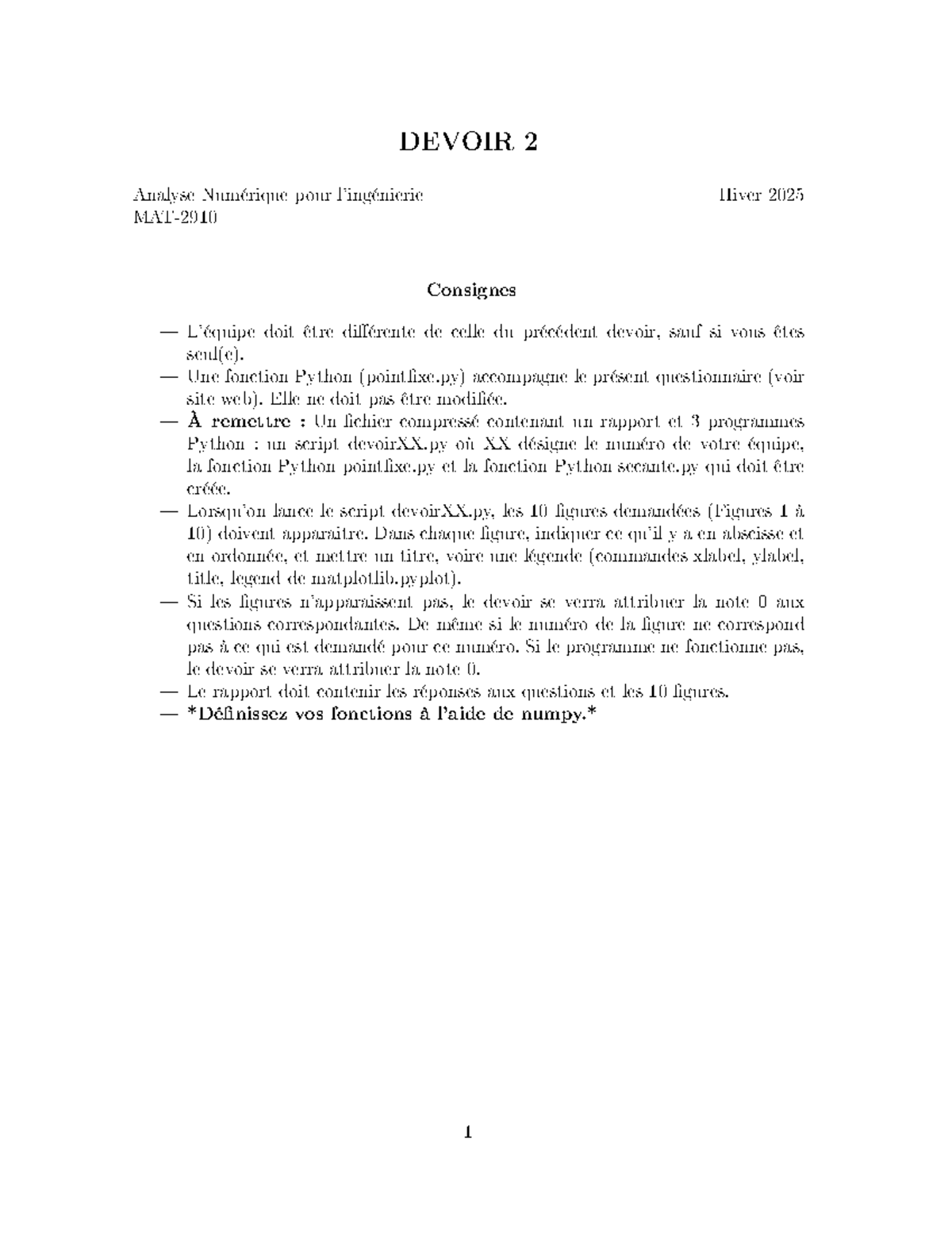 Devoir 2 - Analyse Numérique Hiver 2025: Méthodes Python - Studocu