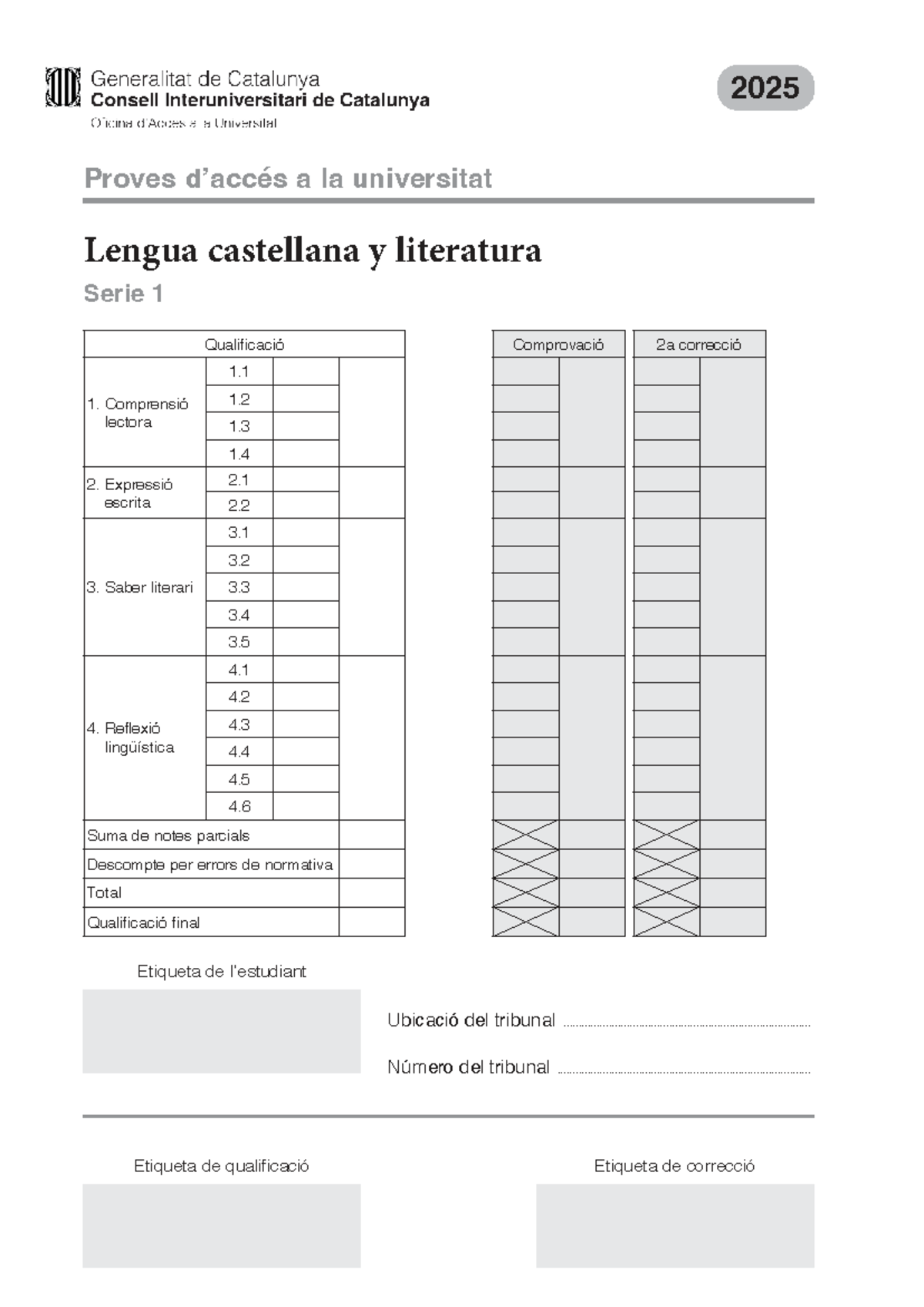 Prueba PAU 2025: Lengua Castellana y Literatura - Examen Completo - Studocu
