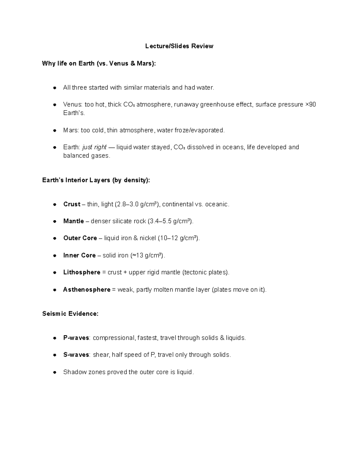 Earth & Earth Systems Lecture Notes: Life on Earth vs. Venus & Mars ...