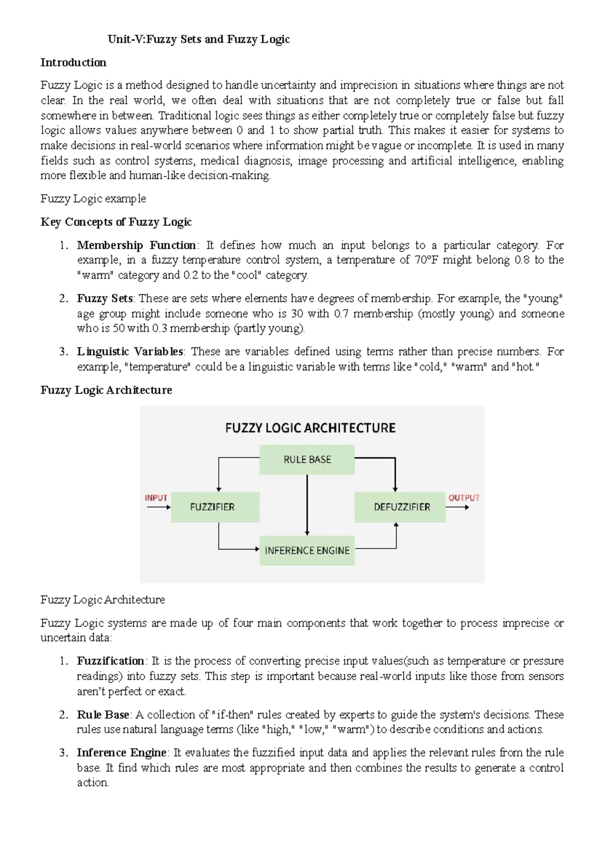 AI Unit 5: Introduction to Fuzzy Logic and Its Applications - Studocu