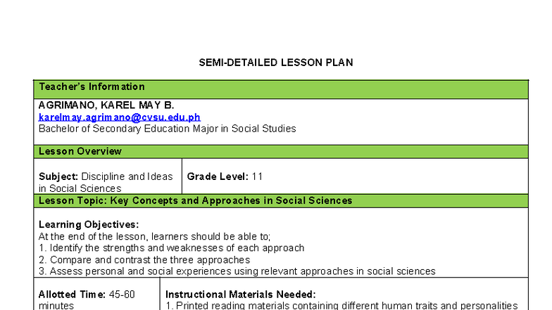 LESSON PLAN: Key Concepts in Social Sciences (BSED 11) - Studocu