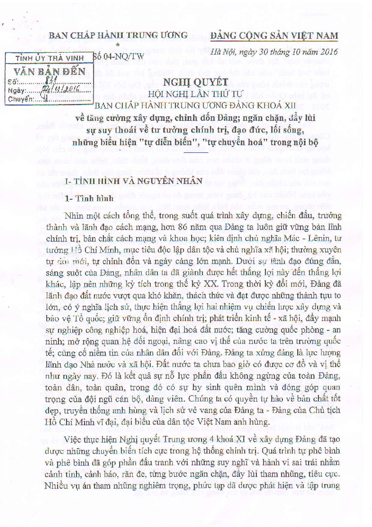 Nghi quyet tw 4 khoa xii - ####### BAN CHA" HANH TRUNG IIONG DANGCONGsJ ...