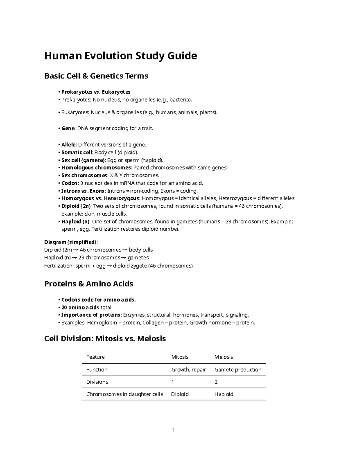Human Evolution Study Guide Cell Bio Genetics Evolution Concepts