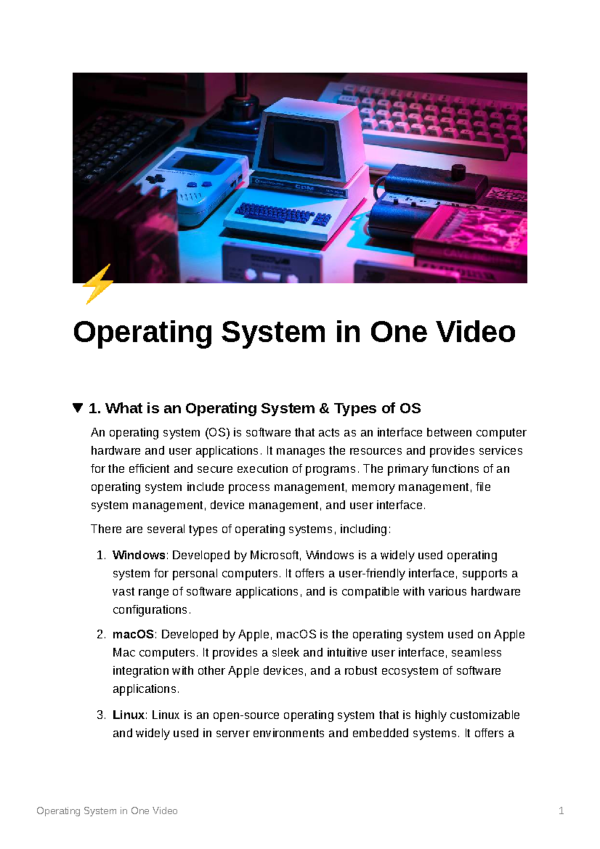 OS In One Video: Comprehensive Notes on Operating Systems - Studocu