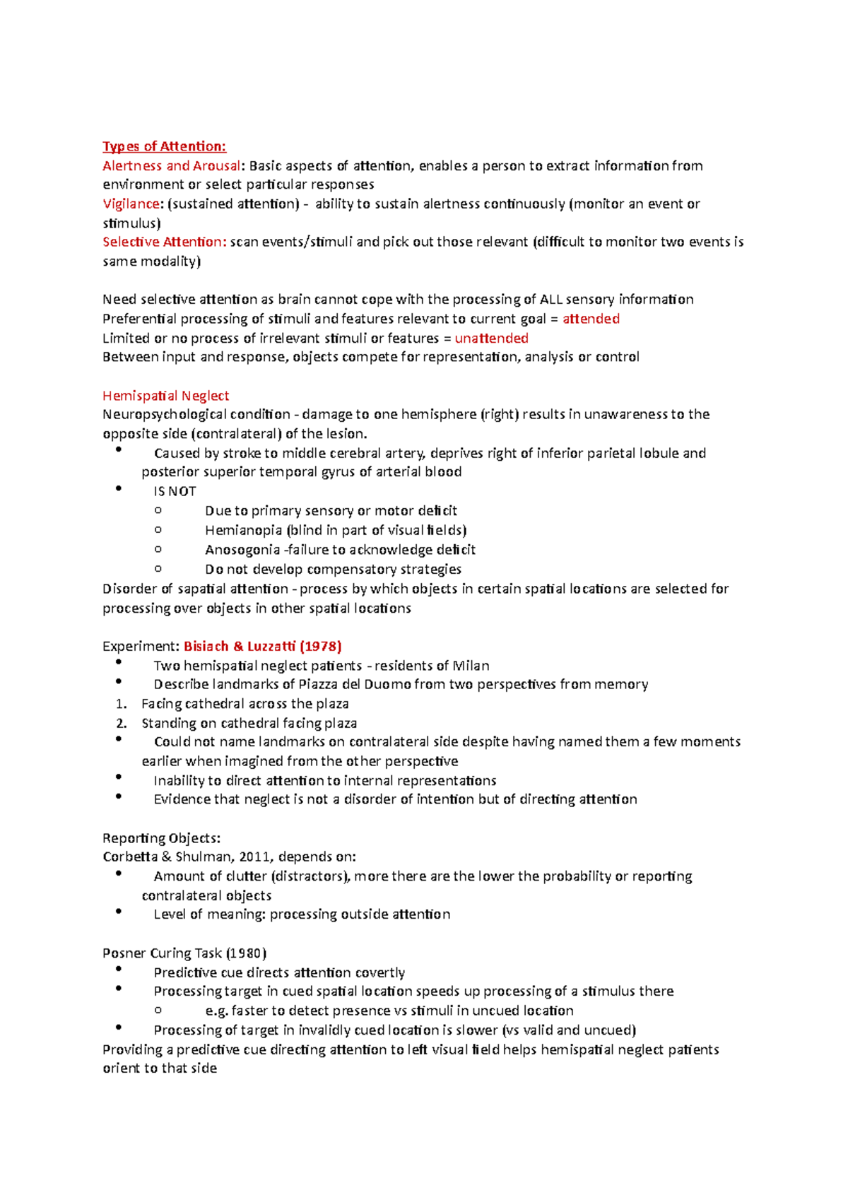 Attention 1 - Lecture notes 1 - Types of Attention: Alertness and ...