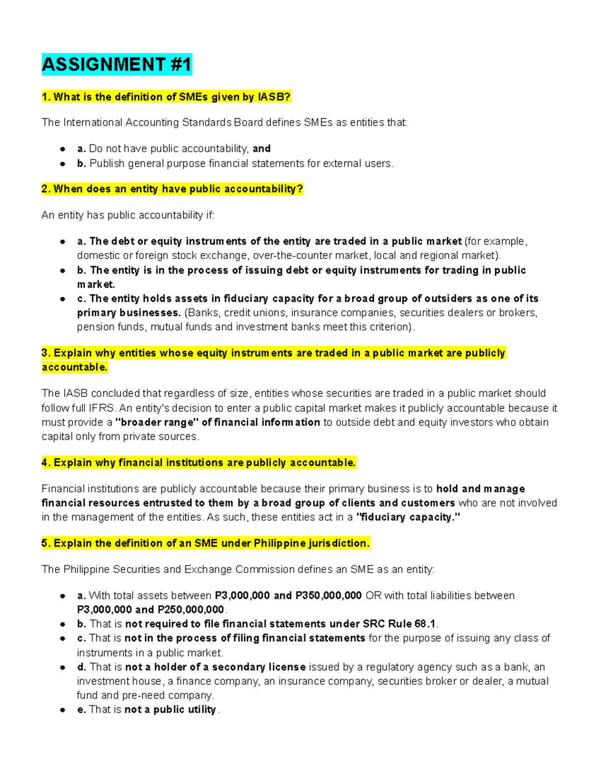 IA3 Assignment 1 - Definition and Treatment of SMEs in Accounting - Studocu