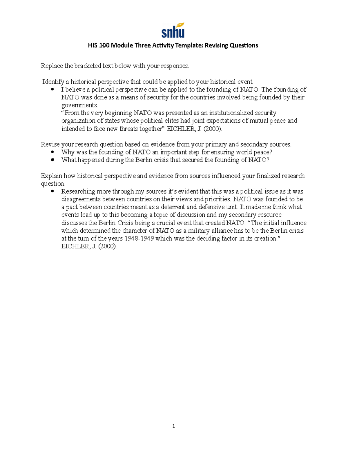 HIS 100 Module Three Activity Revising Questions Template - HIS 100 ...