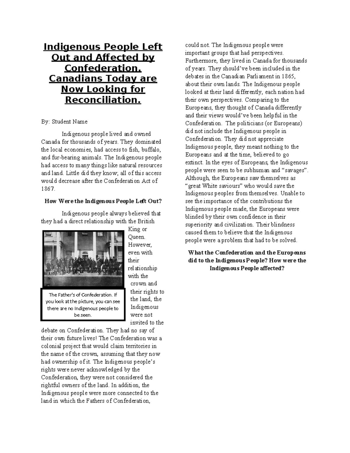 Indigenous Exclusion in Confederation: A Journey to Reconciliation ...