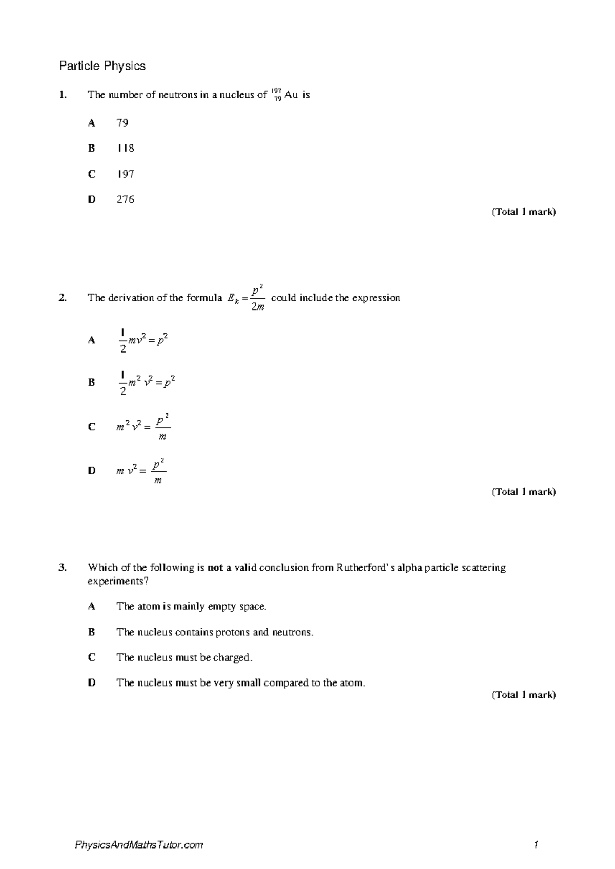 Particle Physics 1 - Exam Questions and Concepts - Studocu