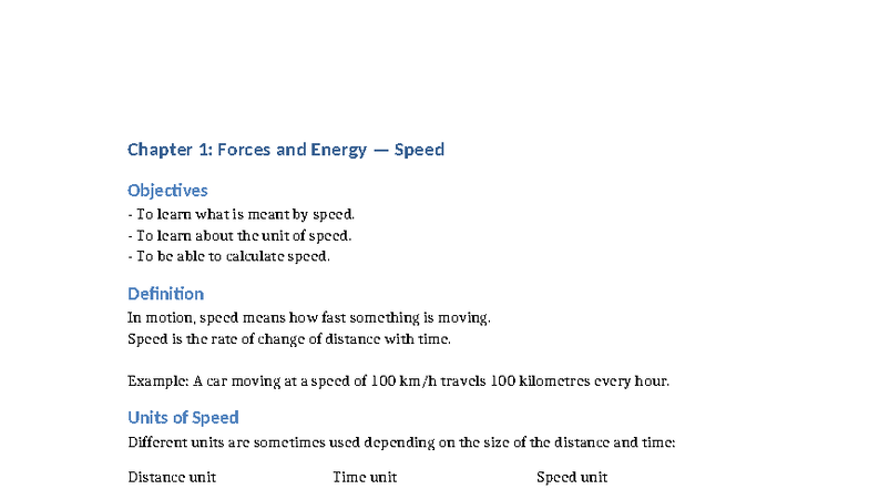 Chapter 1: Forces and Energy - Understanding Speed Concepts - Studocu