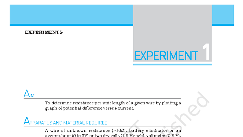 Experiment 1: Determining Resistance per Unit Length of a Wire - Studocu