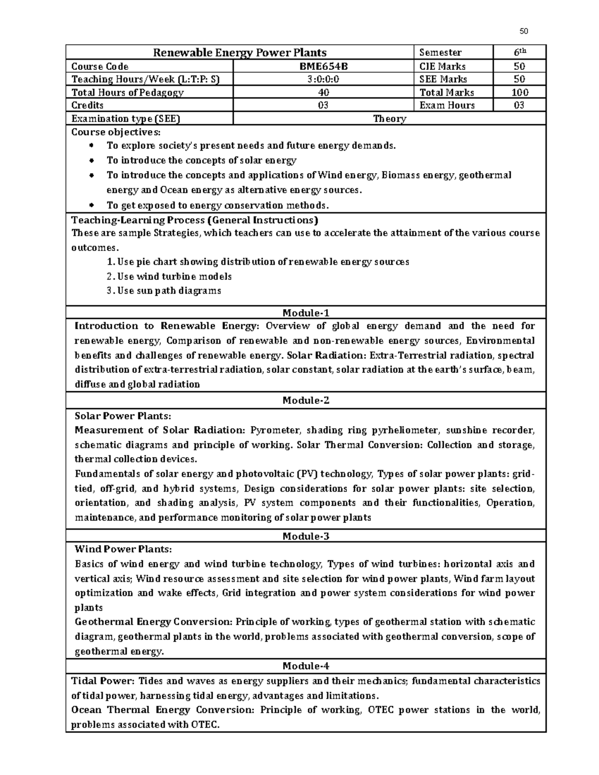 Renewable Energy Power Plants Overview - BME654B Syllabus - Studocu