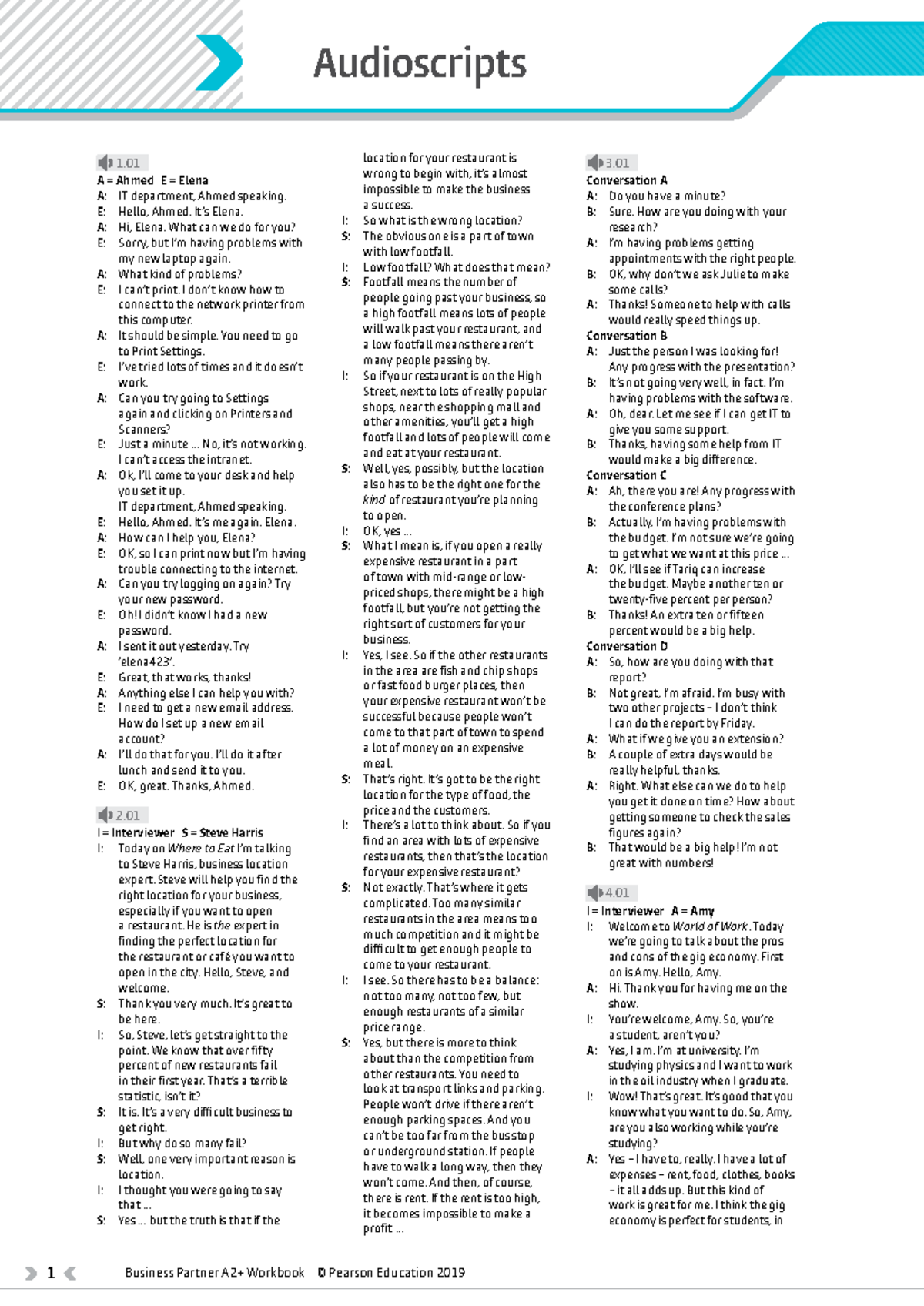 English 3 Workbook Audioscript: Conversations & Exercises - Studocu