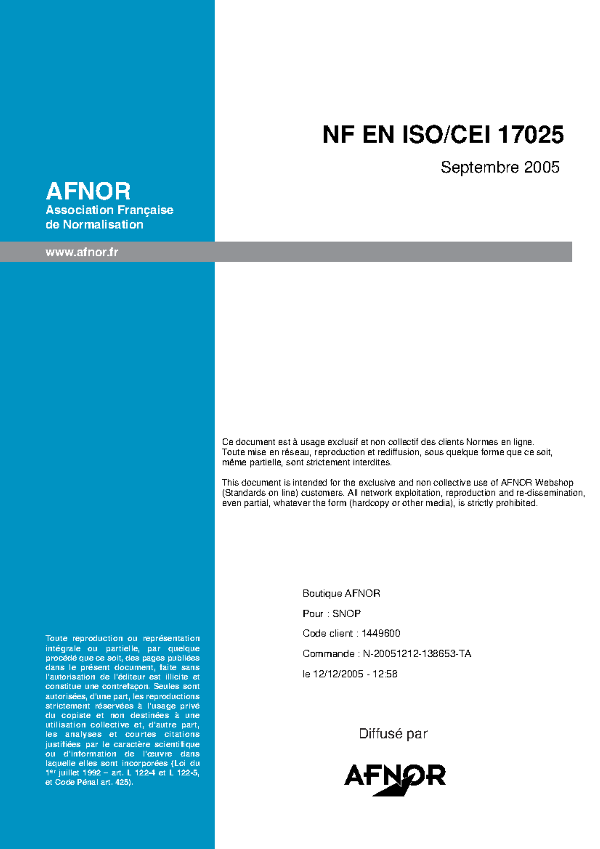 NF EN 17025:2005 - Exigences Générales pour Laboratoires - Studocu