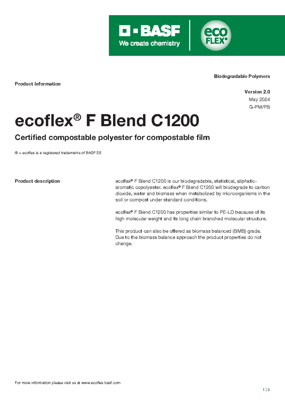 Technical Data on Ecoflex® F Blend C1200 Biodegradable Polymer - Studocu