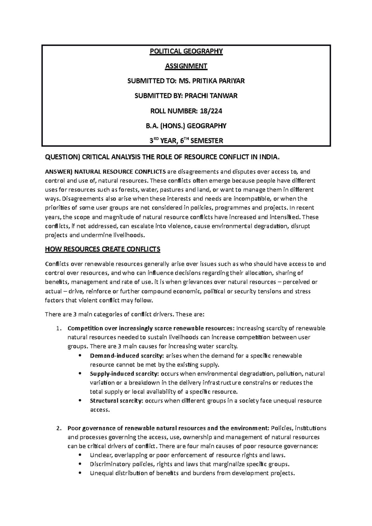 Resource Conflicts in India - POLITICAL GEOGRAPHY ASSIGNMENT SUBMITTED ...
