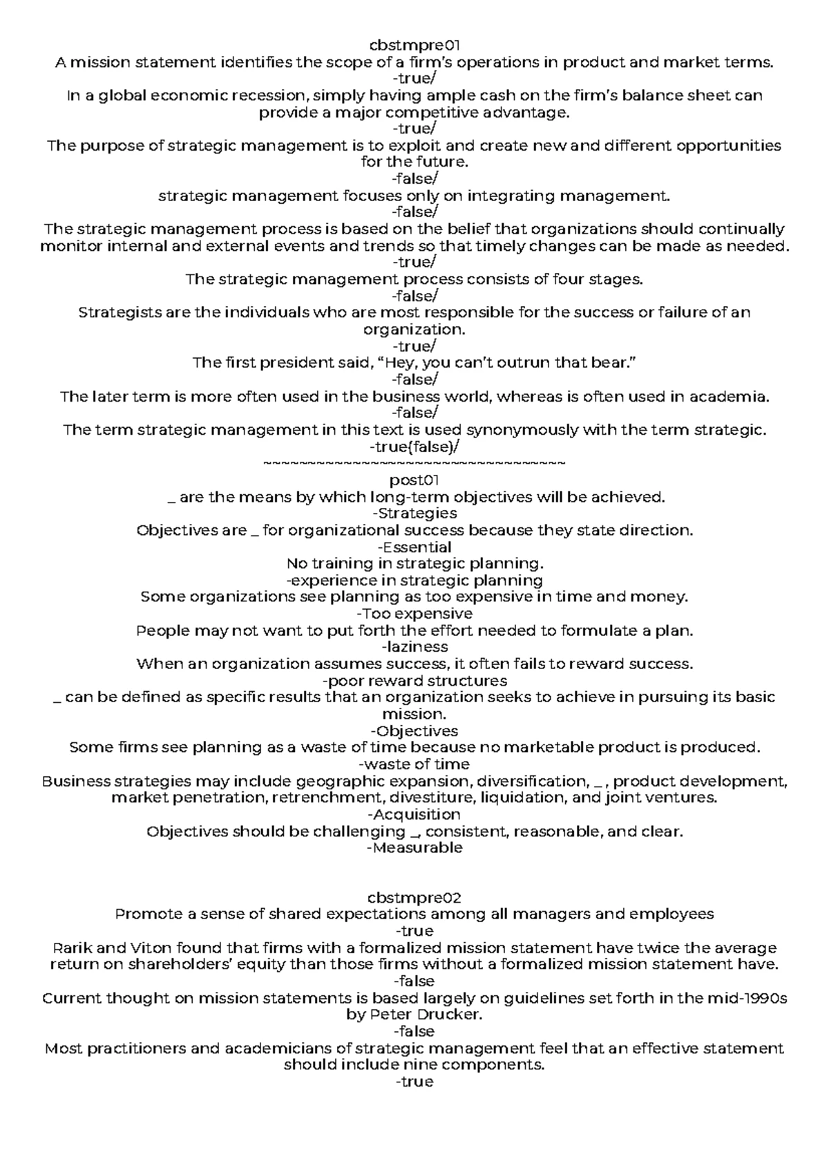 STM ch01 - 10 - Quizzes or Test - cbstmpre A mission statement ...