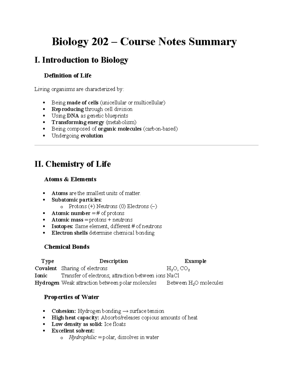 Biology 202 Course Notes: Key Concepts and Summary - Studocu