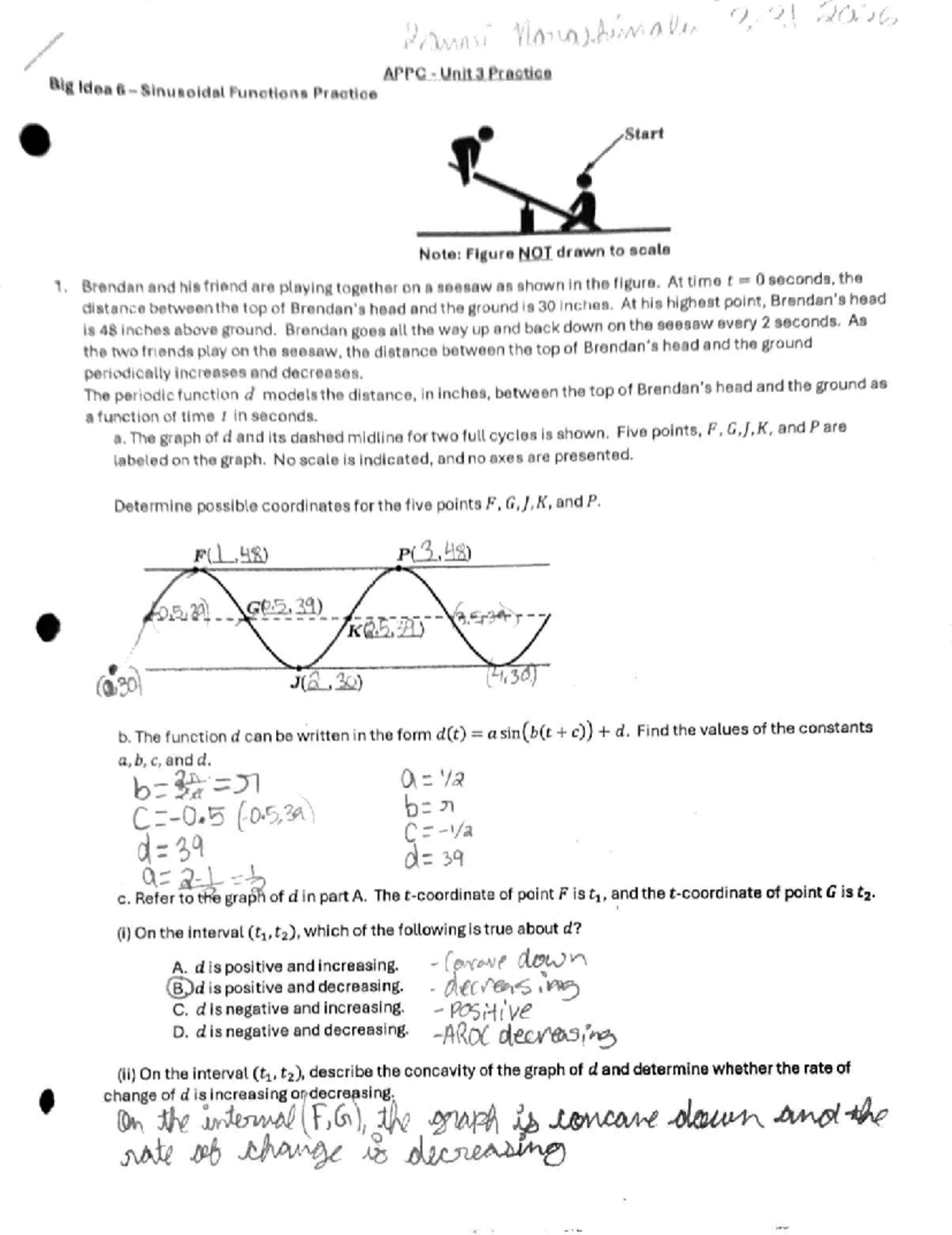 APPC Unit 3 Practice: Big Idea 6 - Sinusoidal Functions - Studocu