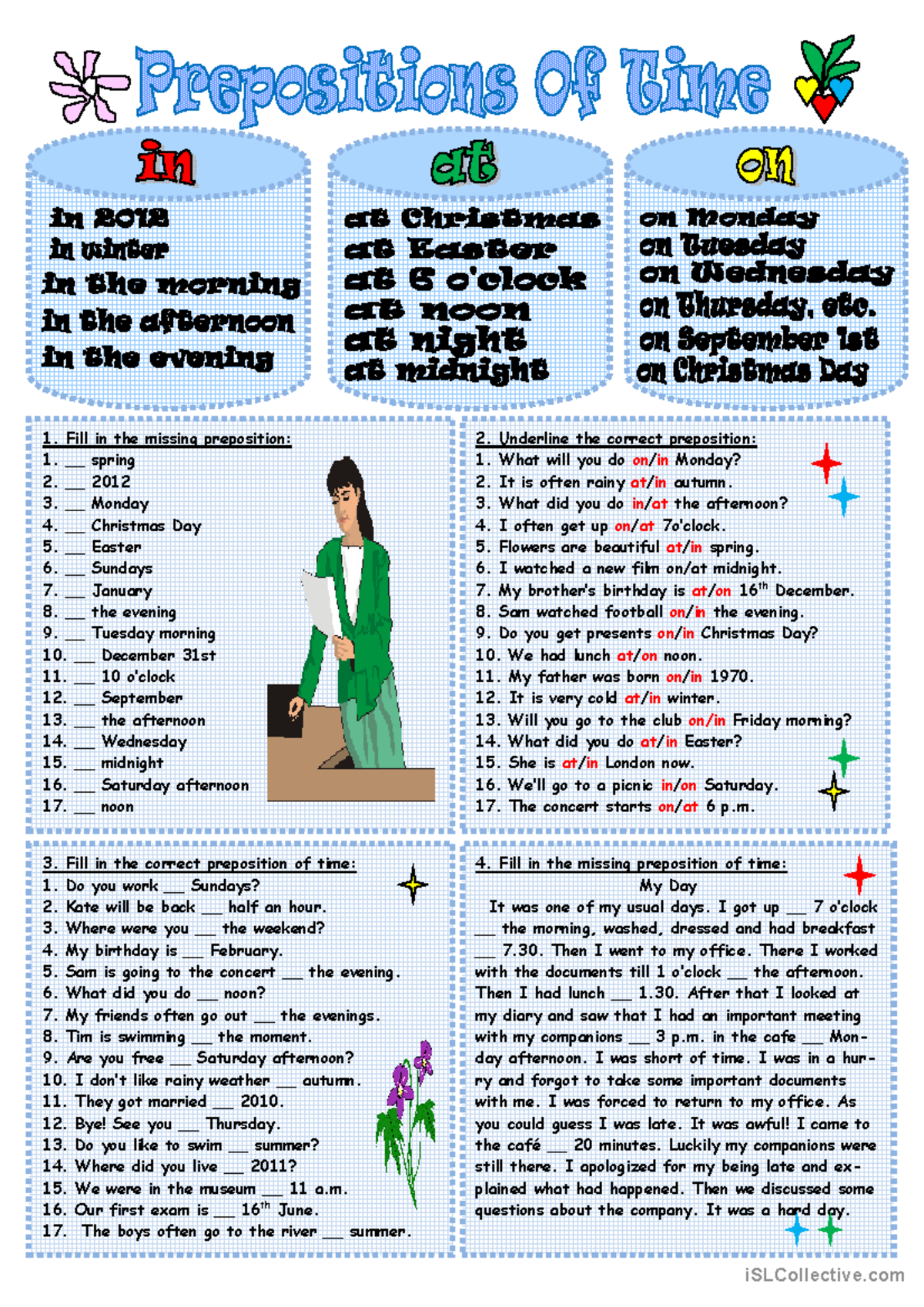 Prepositions of Time Practice - ESL Exercise (1. Fill in the blanks ...