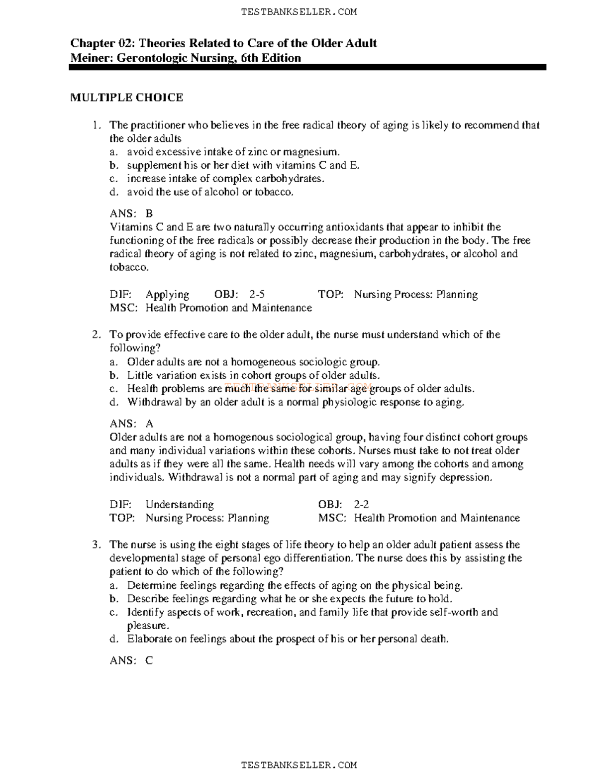 Geriatric Nursing: Multiple Choice Questions Review (GERO 302) - Studocu