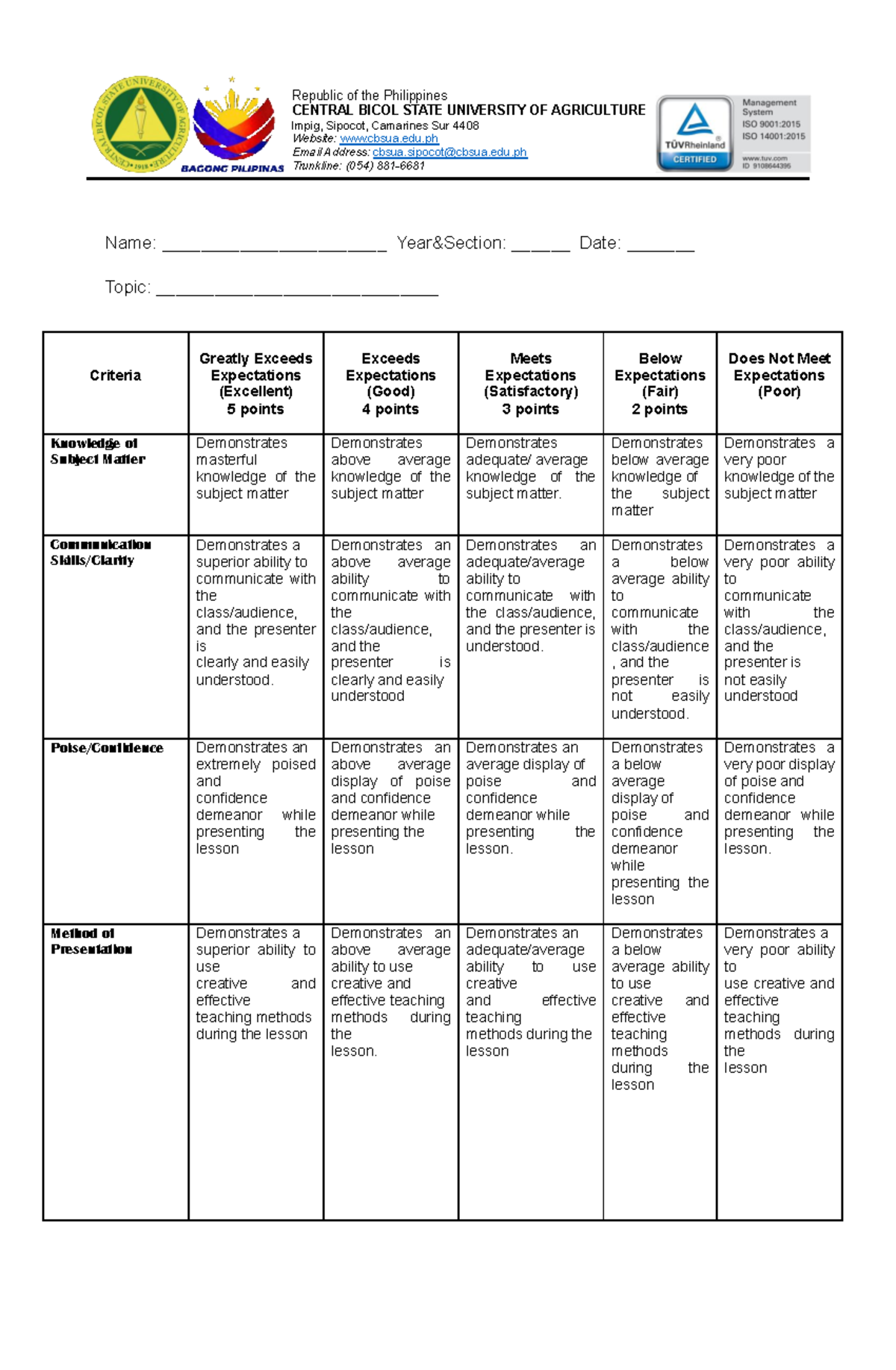 Demo-Rubrics - Rubrics - Republic of the Philippines CENTRAL BICOL ...