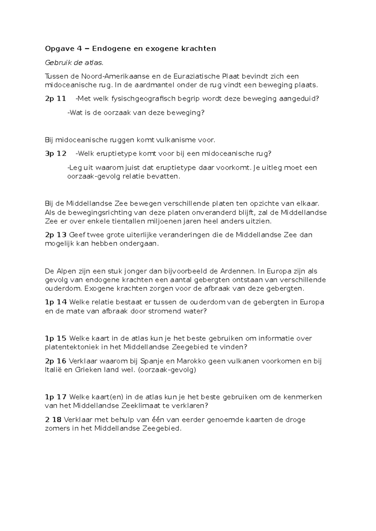 Oefenopdracht Geologie: Endogene en Exogene Krachten met Antwoorden ...
