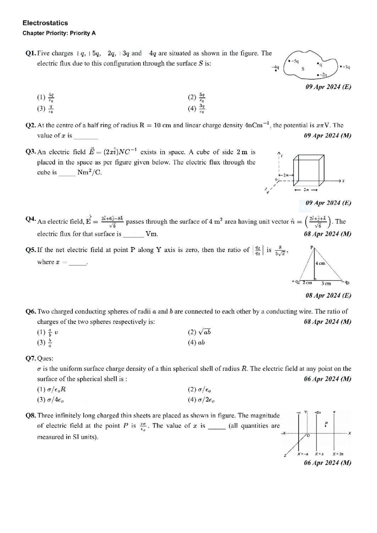 Electrostatics Chapter Priority A: Key Concepts and Questions - Studocu
