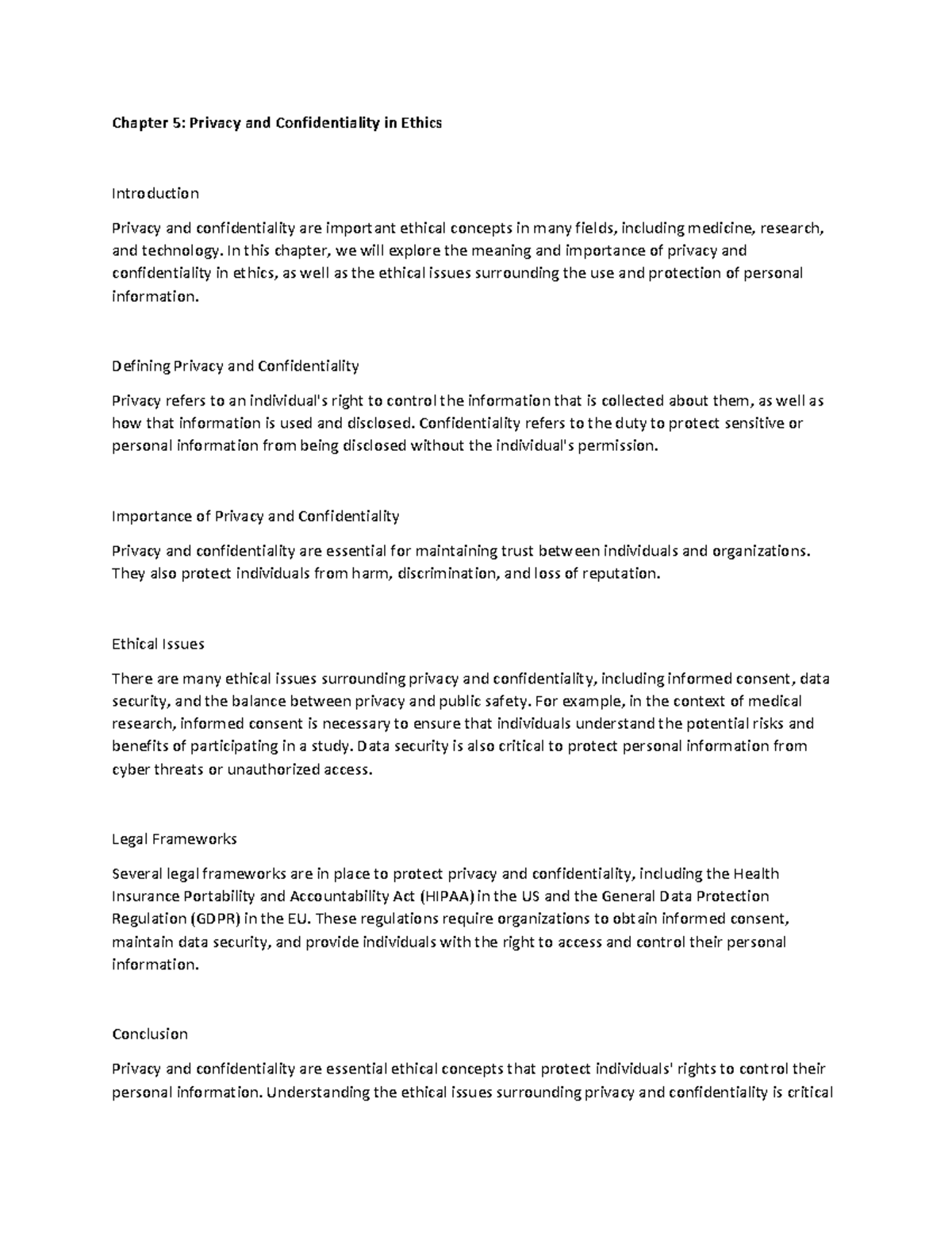 Chapter 5: Privacy & Confidentiality in Ethics - Key Concepts and ...