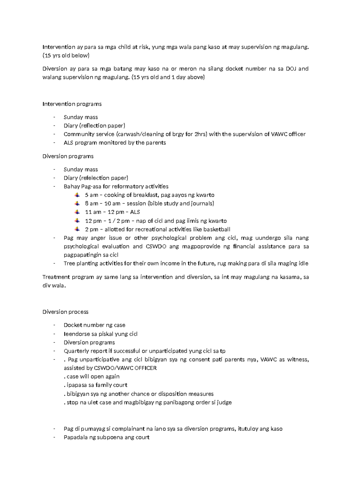 DSWD - Child Intervention and Diversion Programs Overview - Studocu