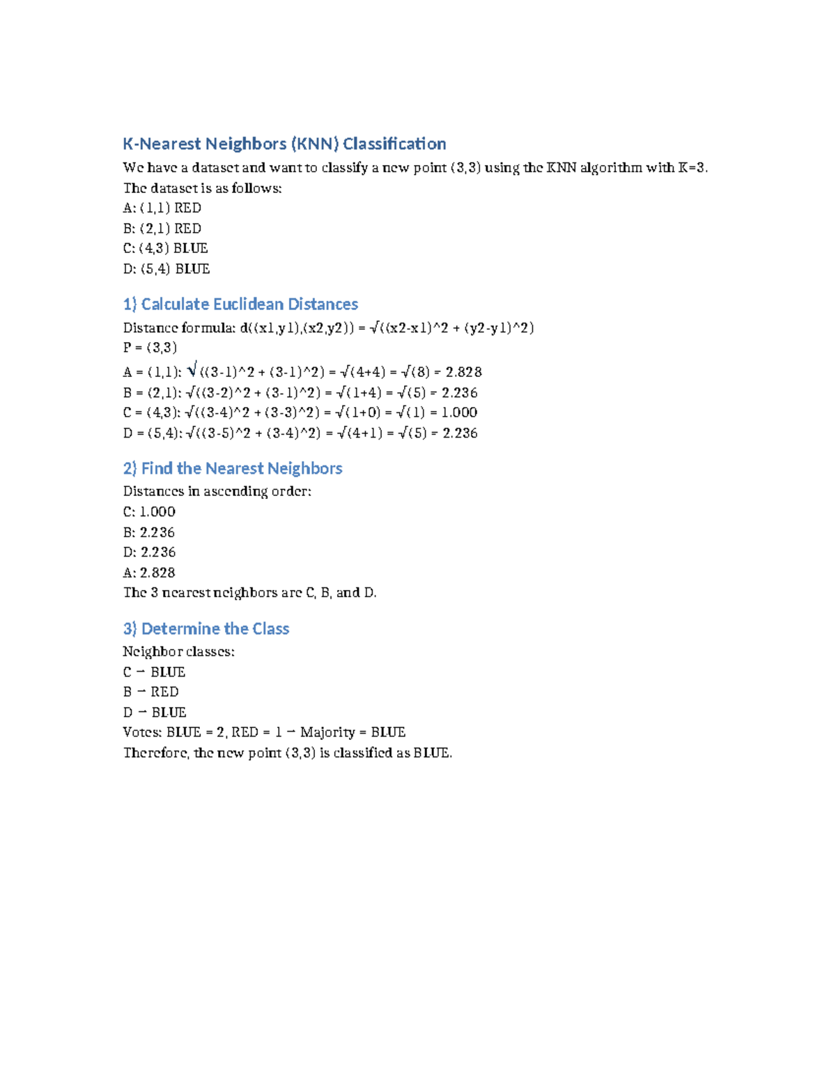 KNN Classification: Nearest Neighbor Analysis and Results - Studocu