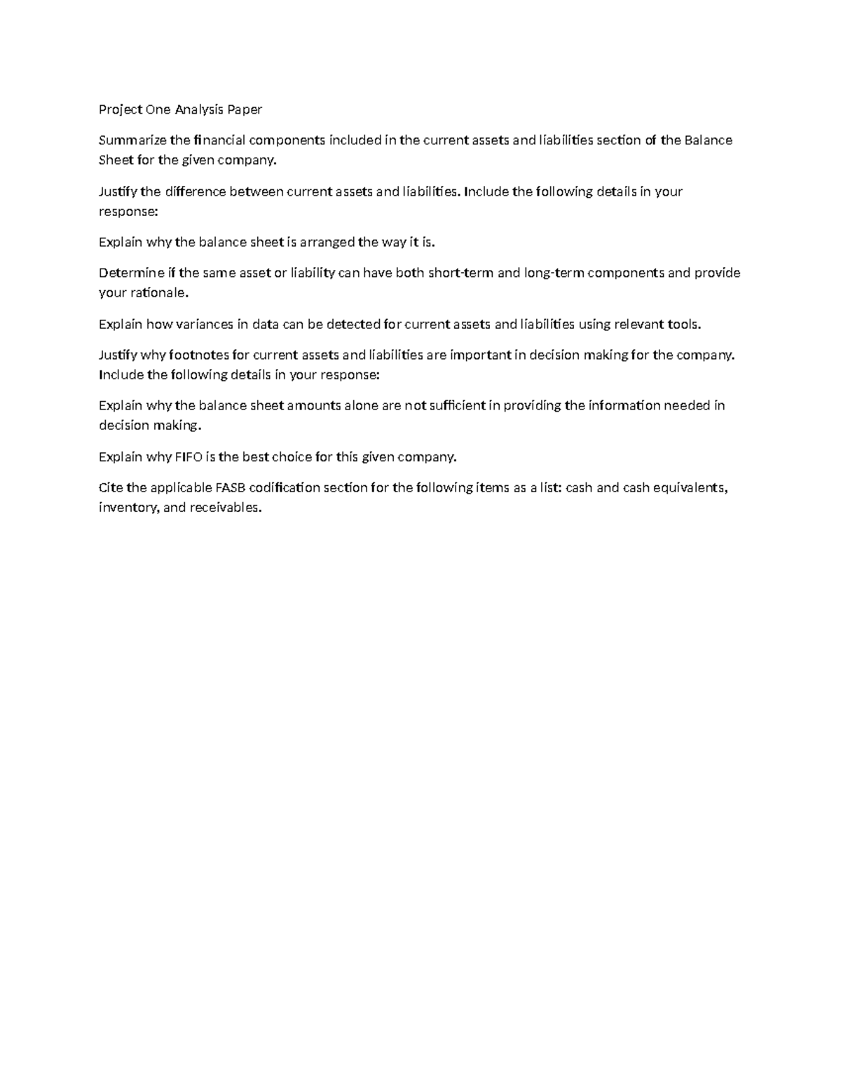 ACC 317 Project One Analysis: Financial Components Explained - Studocu