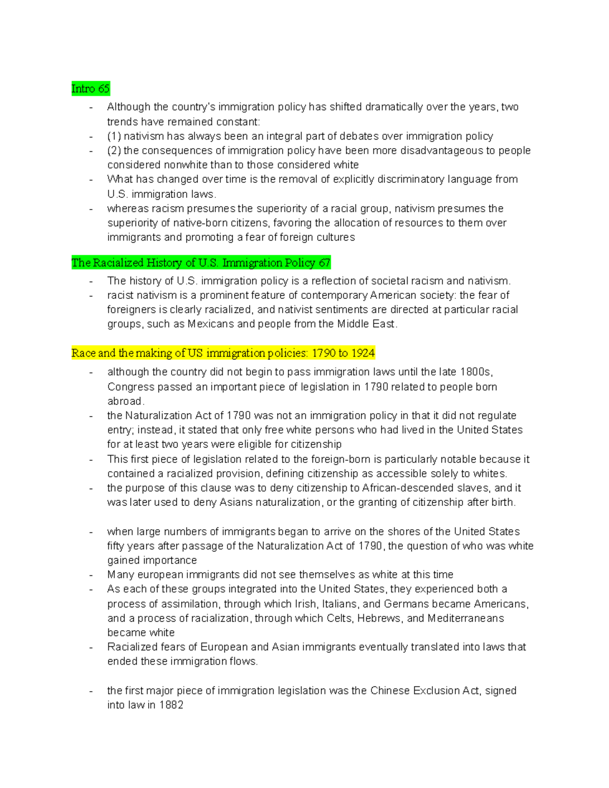 SOC 3480 Chapter 3 Notes: Nativism and Racism in U.S. Immigration ...