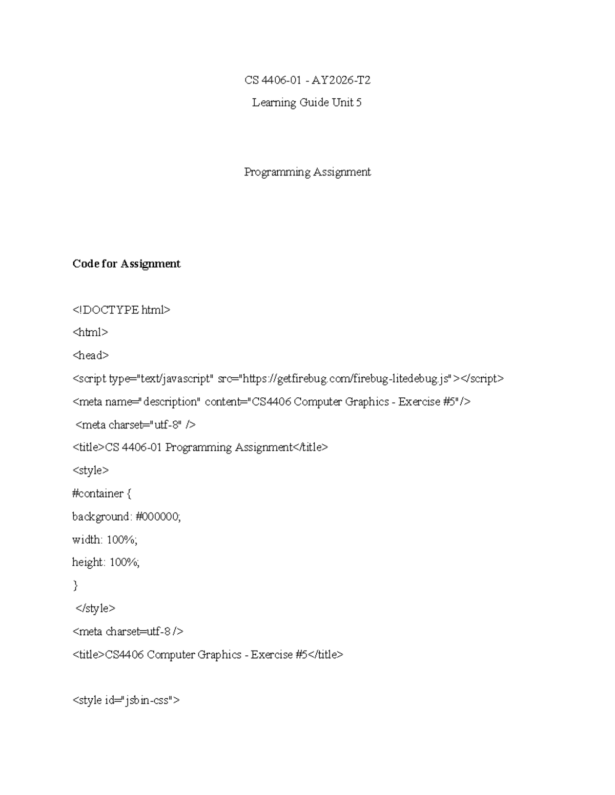 CS 4406 Final Programming Assignment: Computer Graphics Code Guide ...