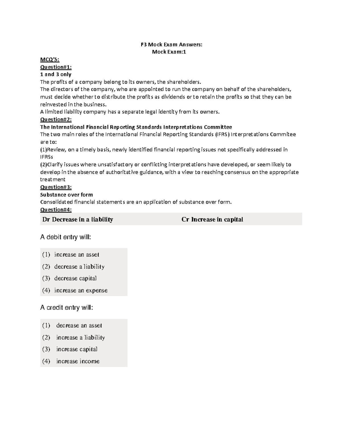 F3 MHA Mock Exam Answers: Key Concepts and Financial Reporting - Studocu