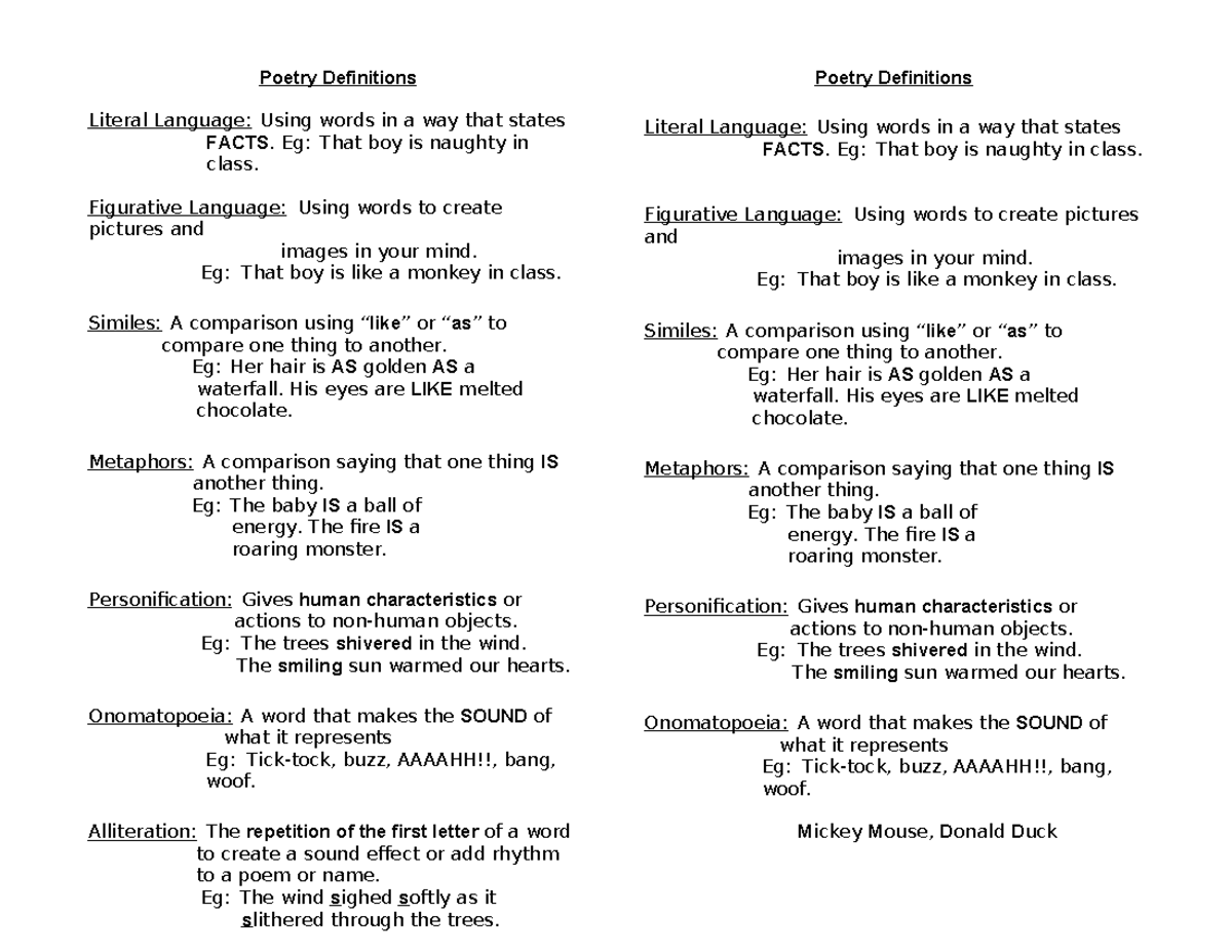 ENG101: Figures of Speech and Poetry Definitions Notes - Studocu