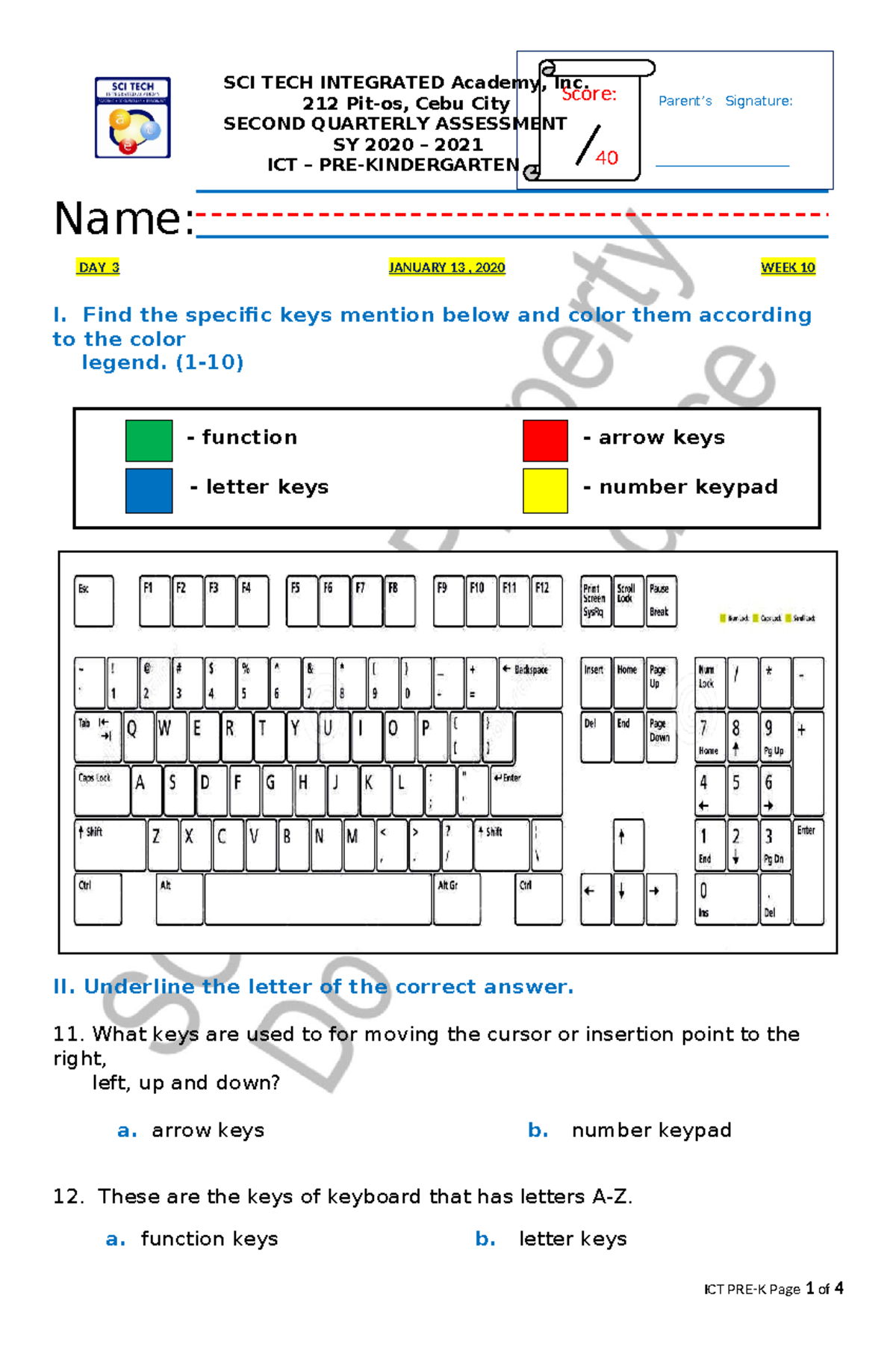 ICT-PRE- Kindergarten - Parent’s Signature: - Studocu