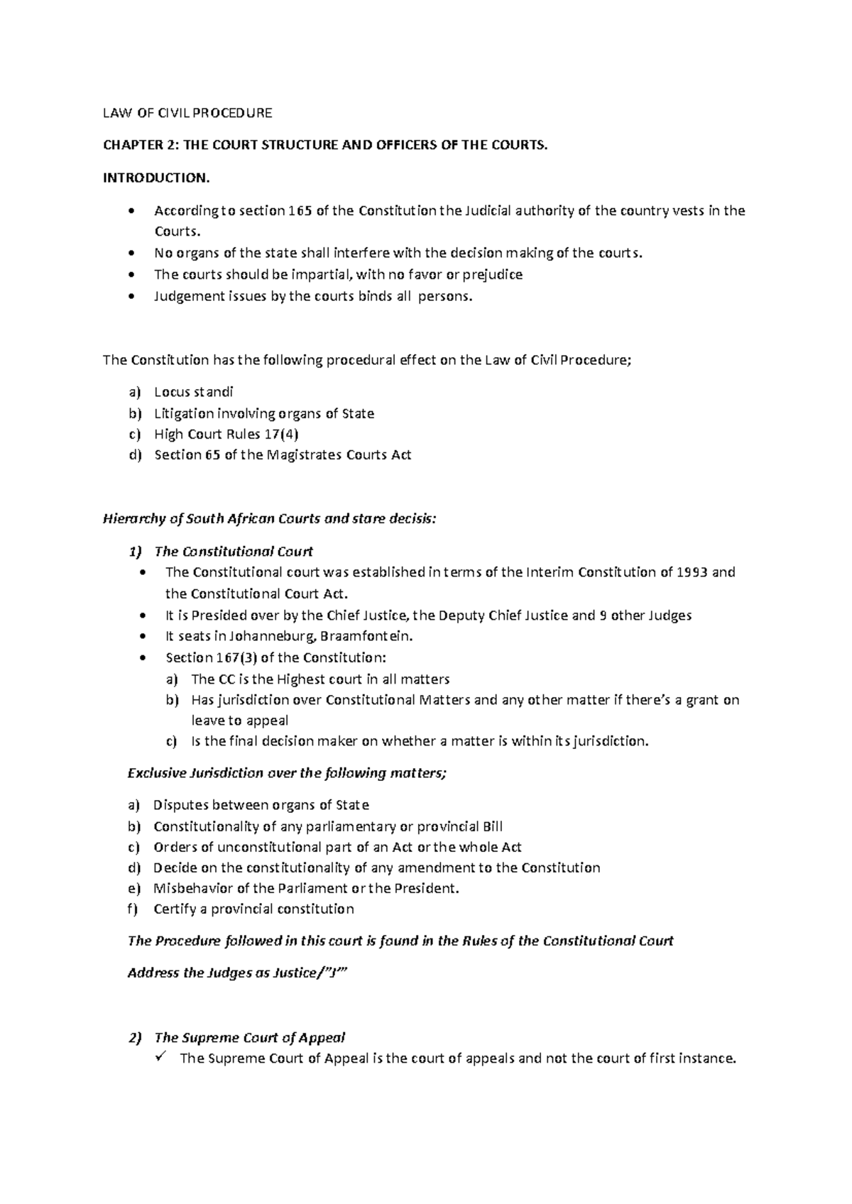 2. Chapter 2: Court Structures and Officers in Civil Procedure - Studocu
