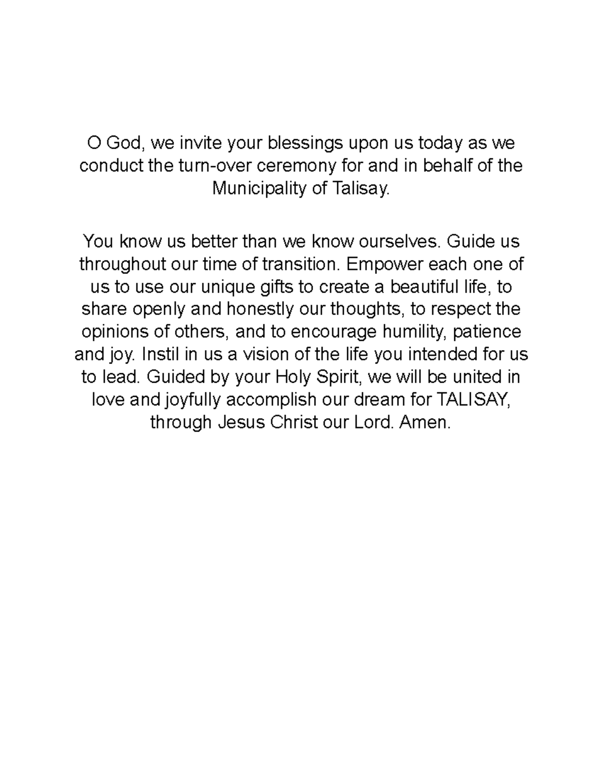 Talisay Transition Ceremony Prayer: A Call for Blessings and Guidance ...