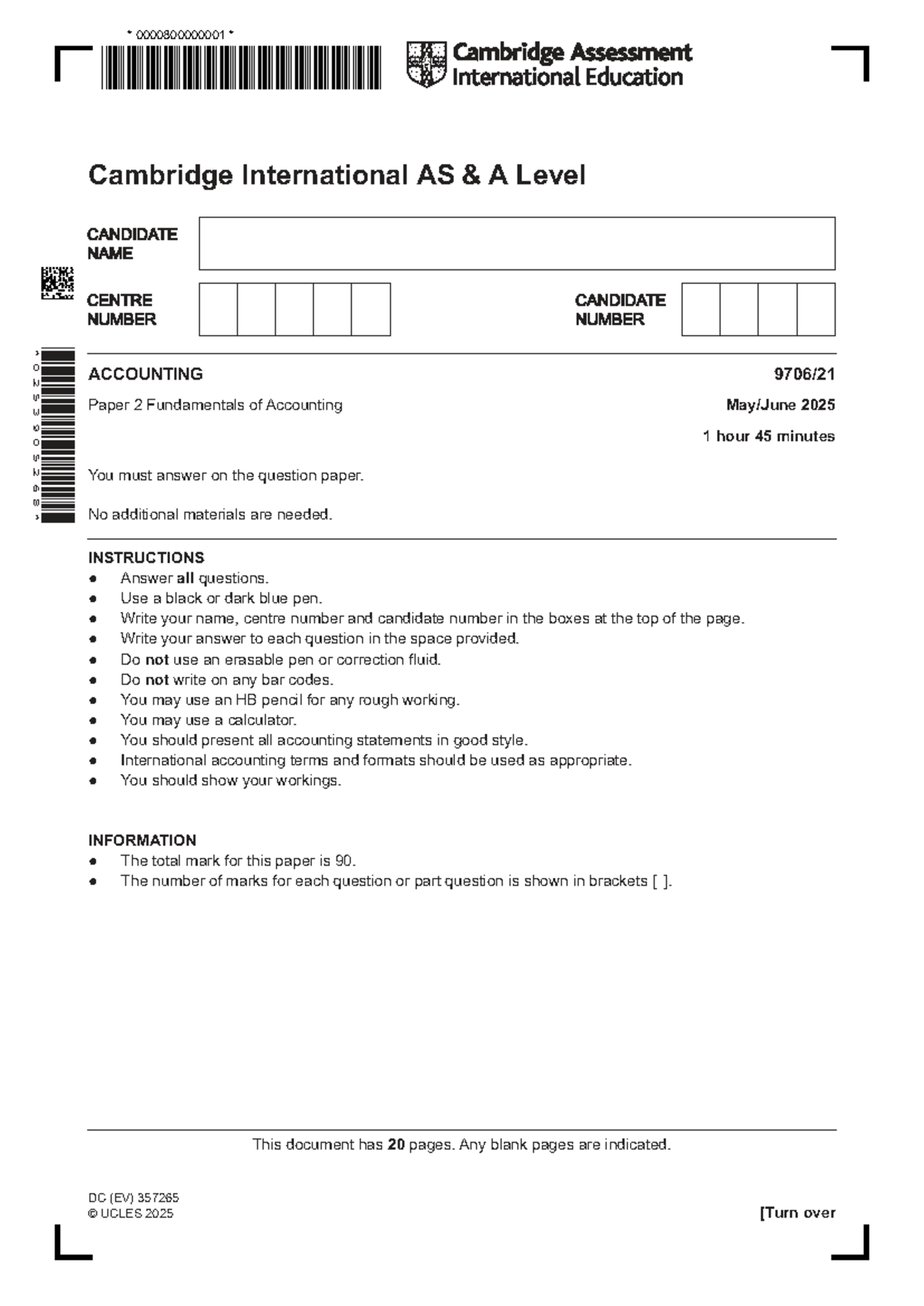 Cambridge International AS A Level 9706/21 Accounting Paper 2 Exam 2025 ...