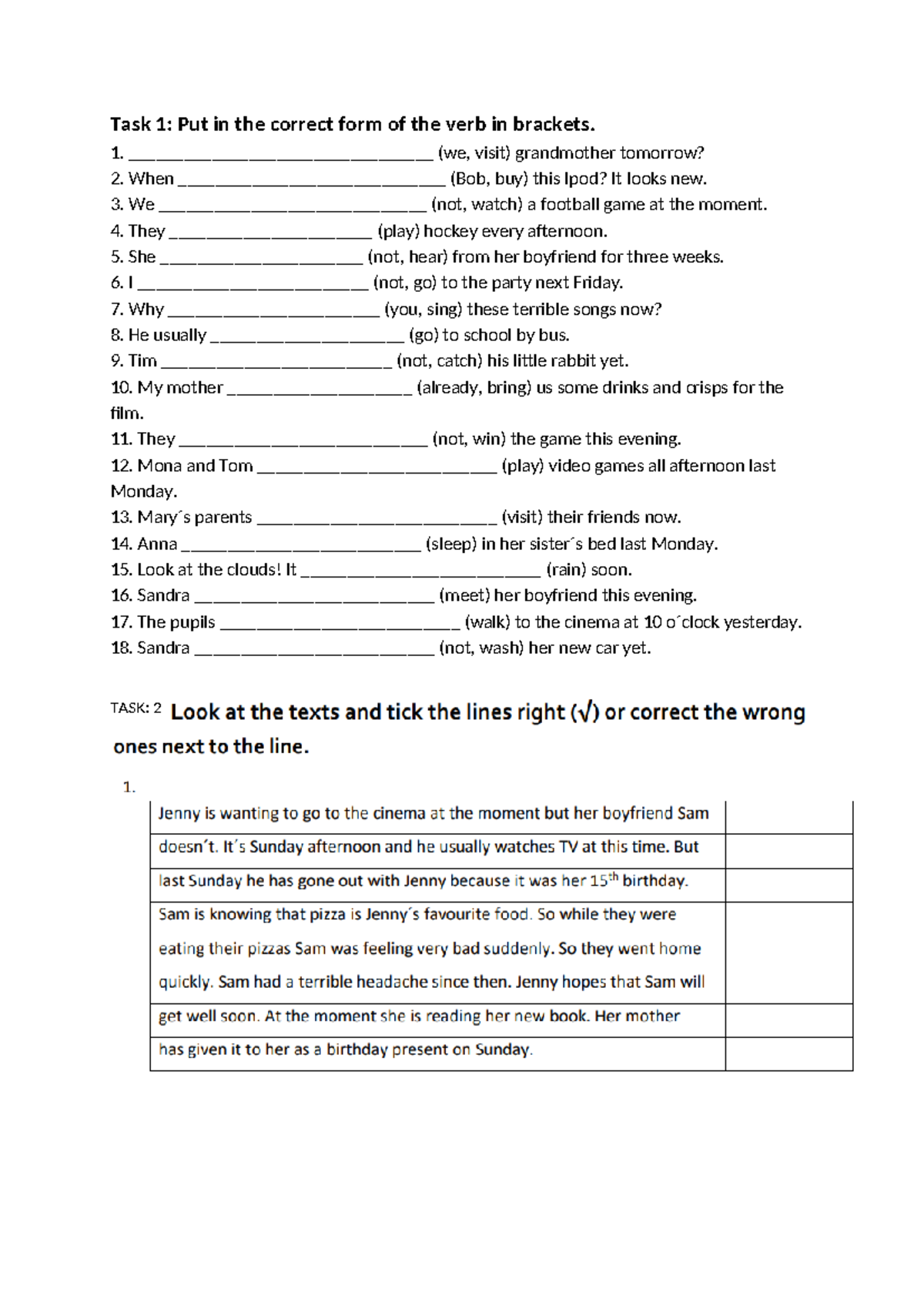 Mixed tense homework exercises: Task 1 and Task 2 - Studocu