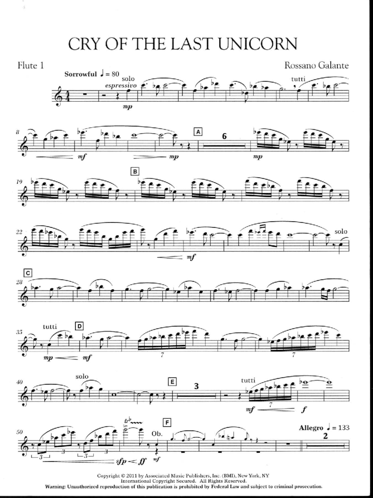 CRY OF THE LAST UNICORN Flute 1 Performance Notes - Studocu