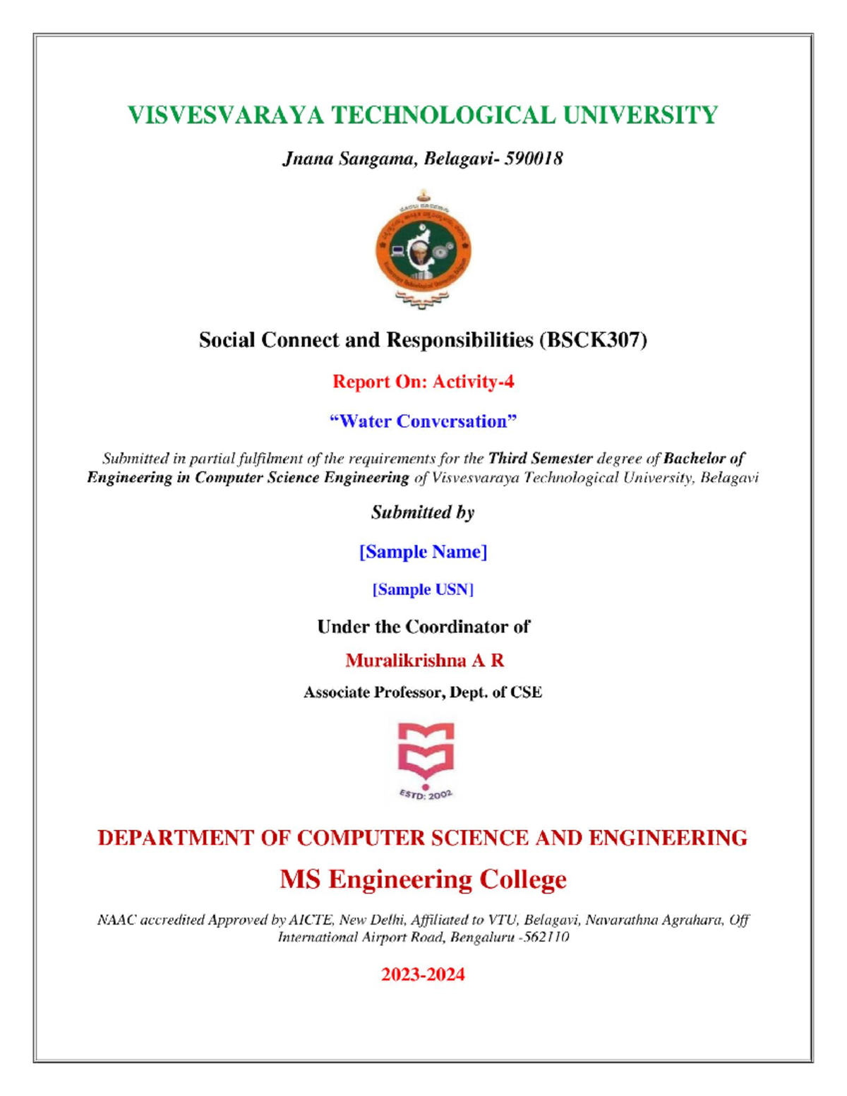 BSCK307: Social Connect & Responsibilities Report - 3rd Sem CSE - Studocu
