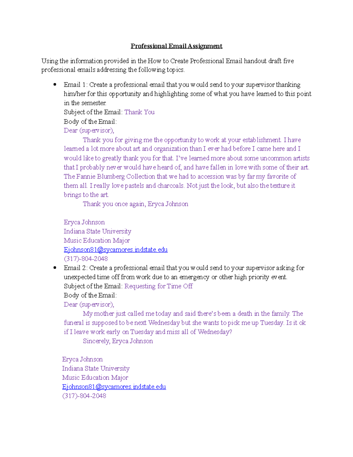 Professional Email Assignment - Email 1: Create a professional email ...