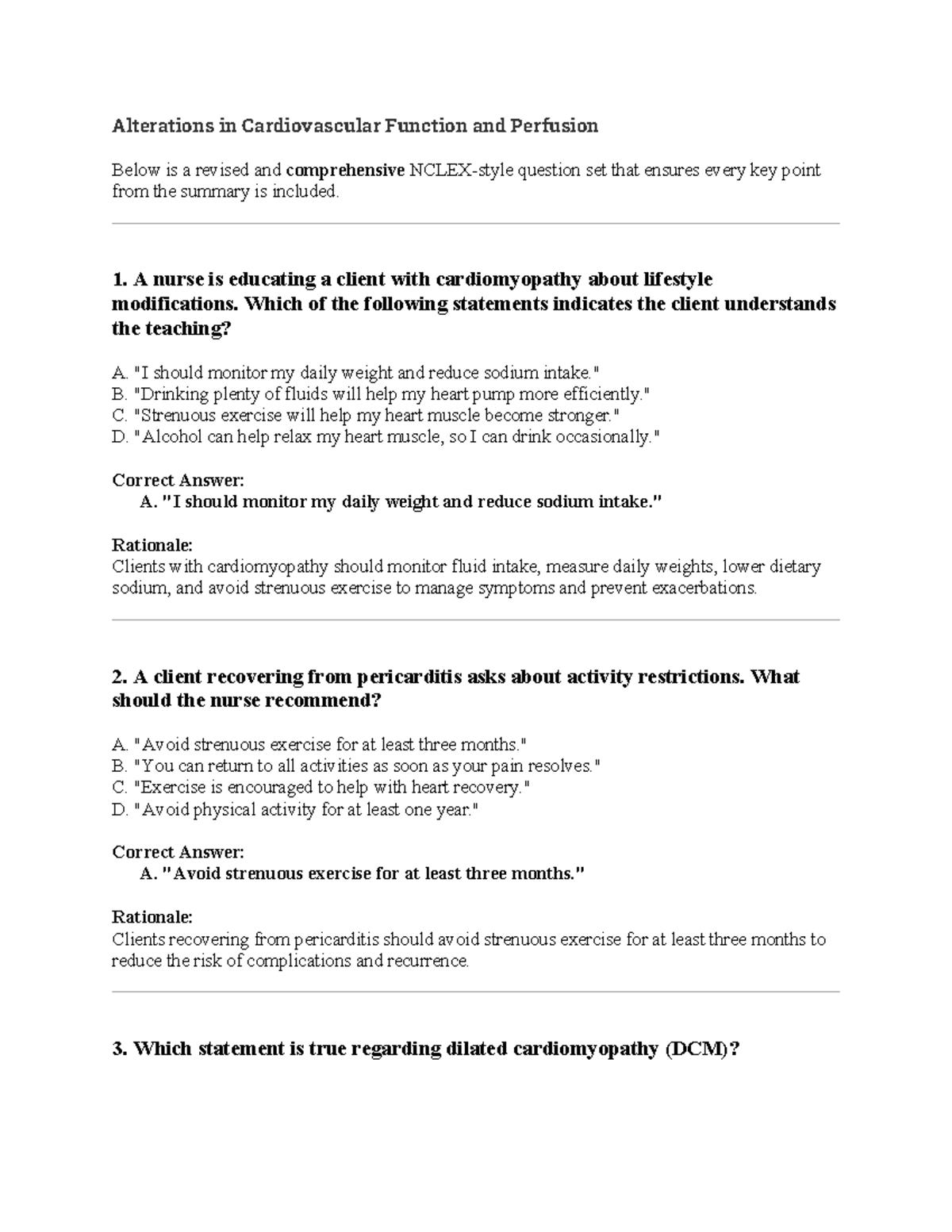 Medsurg Practice Questions Test 2: Cardiovascular & Digestive Systems ...
