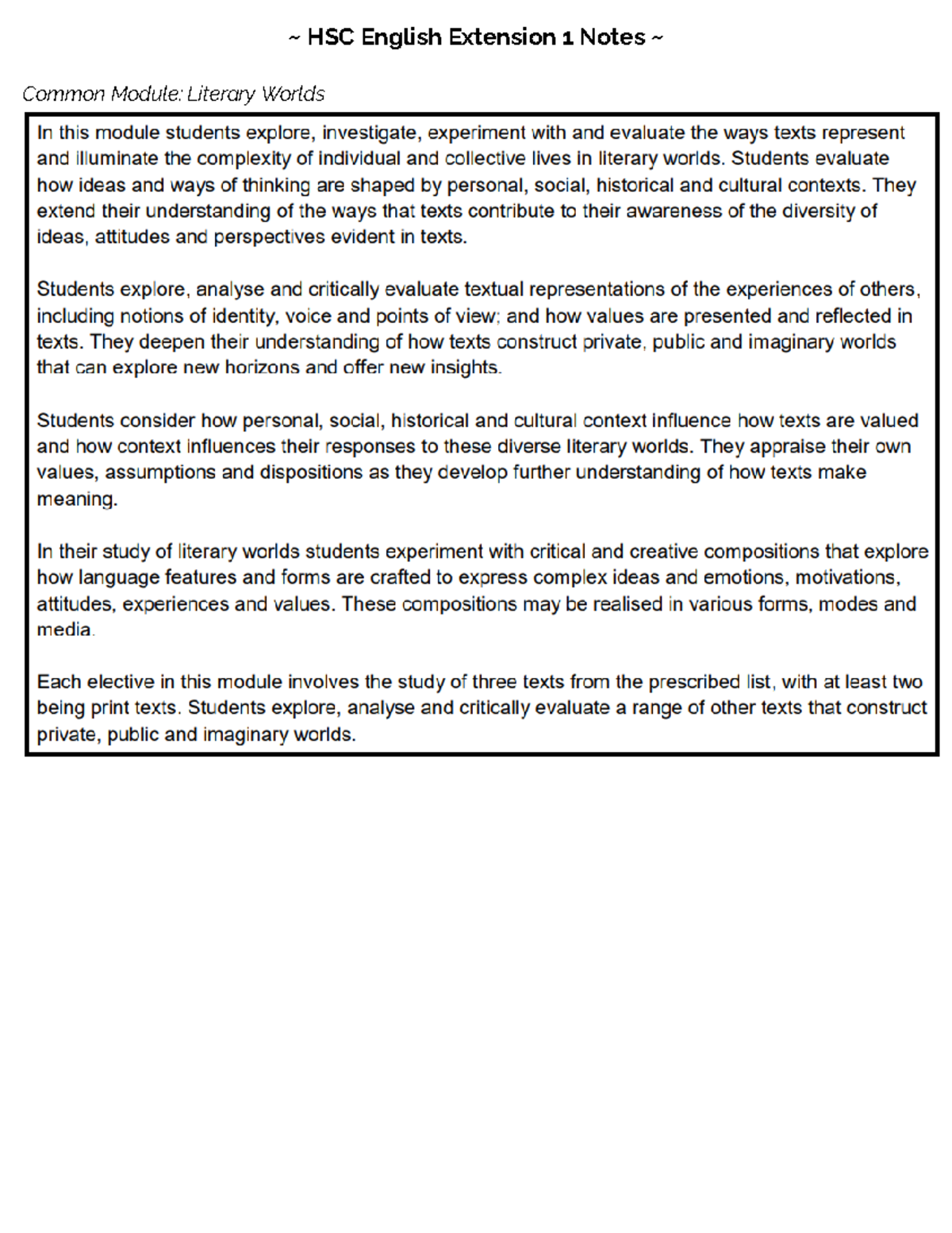 HSC English Extension 1 Final Exam Notes: Literary Worlds & Mindscapes ...