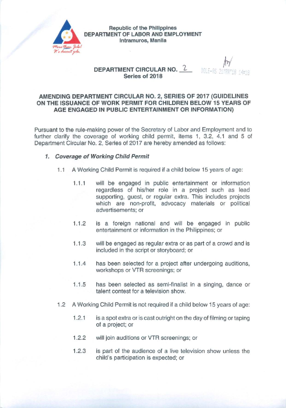 Department Circular No. 2, Series of 2018: Amending Guidelines on Child ...