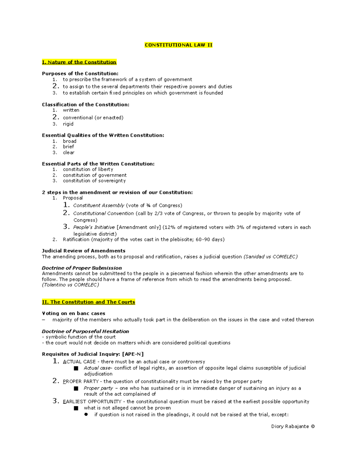 Constitutional Law II - Comprehensive Reviewer for Midterm Exam - Studocu
